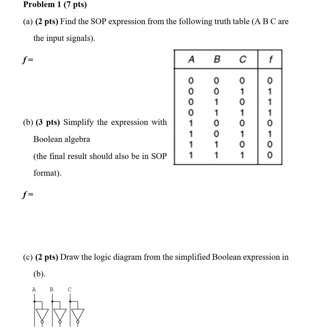 Solved Problem 1 (7 ﻿pts)(a) (2 ﻿pts) ﻿Find the SOP | Chegg.com