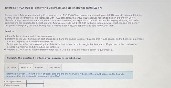 Solved Exercise 1-10A (Algo) Identifying upstream and | Chegg.com