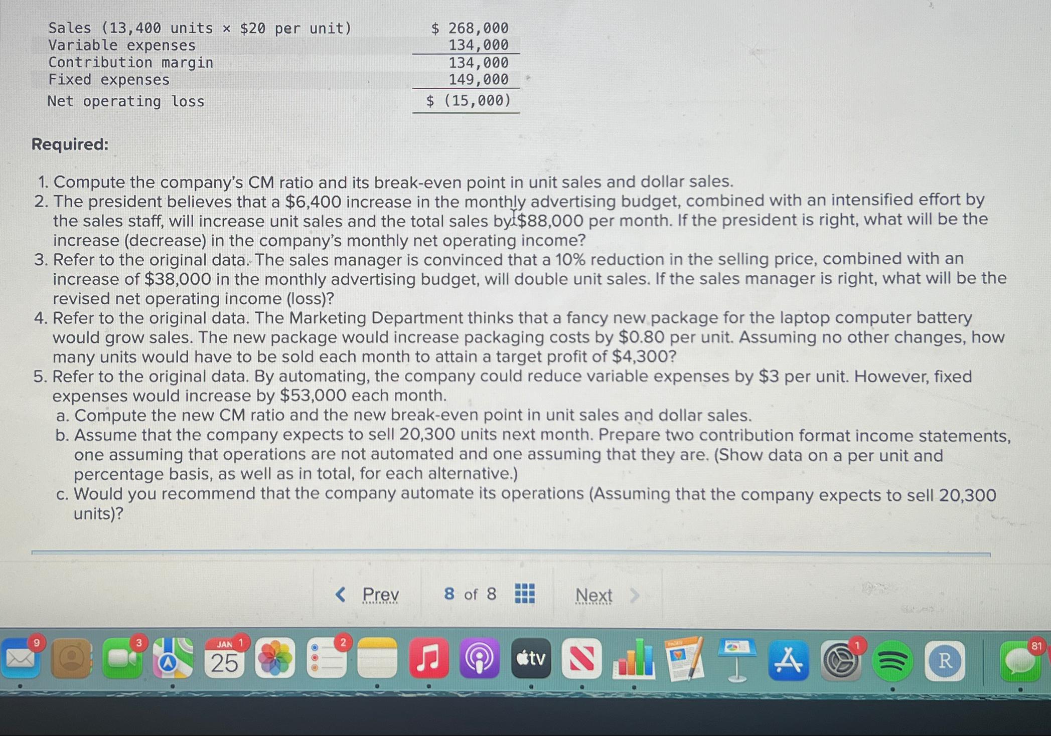 Solved \table[[Sales units ×$20 ﻿per unit),$268,000 | Chegg.com