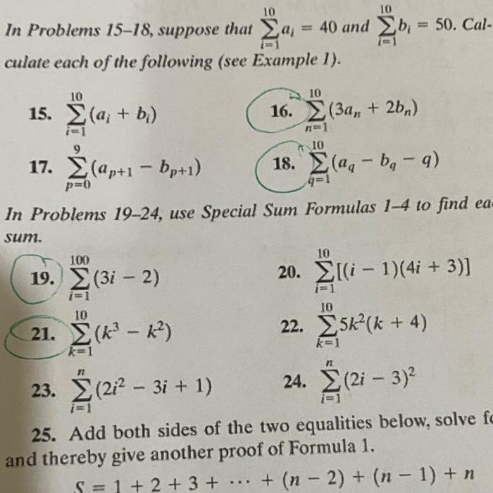 Solved In Problems 15-18, suppose that ∑i=110ai=40 and | Chegg.com