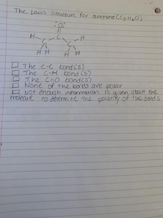 Solved The Lewis Structure for acetone CC3 Hoo) 102 HCC . H | Chegg.com