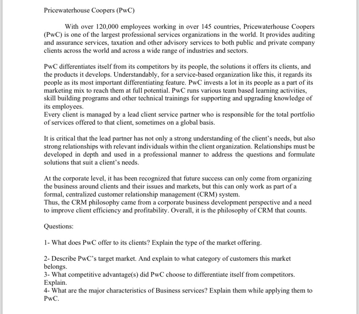 Solved Pricewaterhouse Coopers (PwC)With over 120,000 | Chegg.com