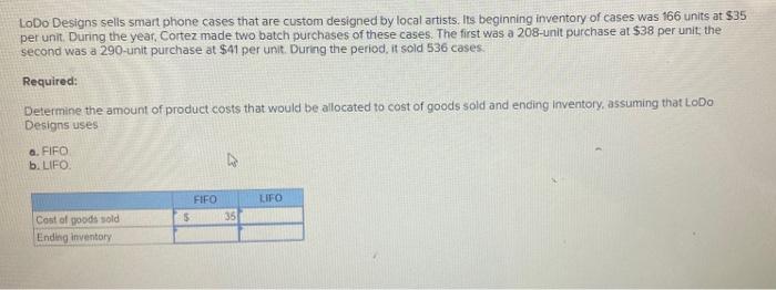 Solved LoDo Designs sells smart phone cases that are custom | Chegg.com