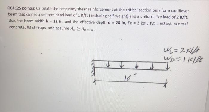 Solved Q04:(25 points): Calculate the necessary shear | Chegg.com