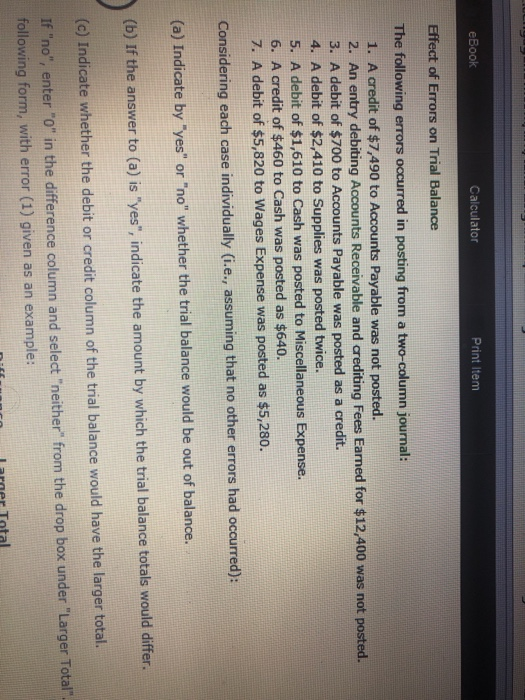 Solved eBook Calculator Print Item Effect of Errors on Trial | Chegg.com