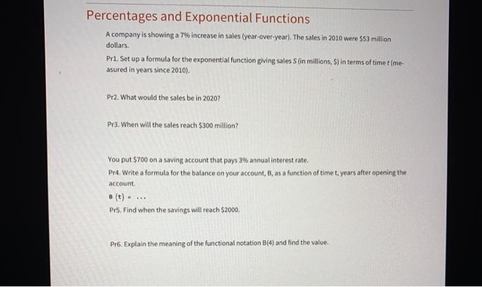 Solved Percentages and Exponential Functions A company is | Chegg.com