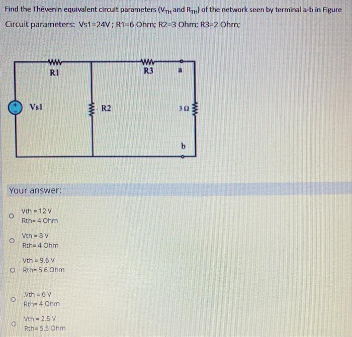 Solved Find the Thévenin equivalent circuit parameters (VTH | Chegg.com
