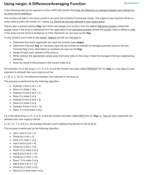 Solved a Using nargin: A Difference/Averaging Function My | Chegg.com