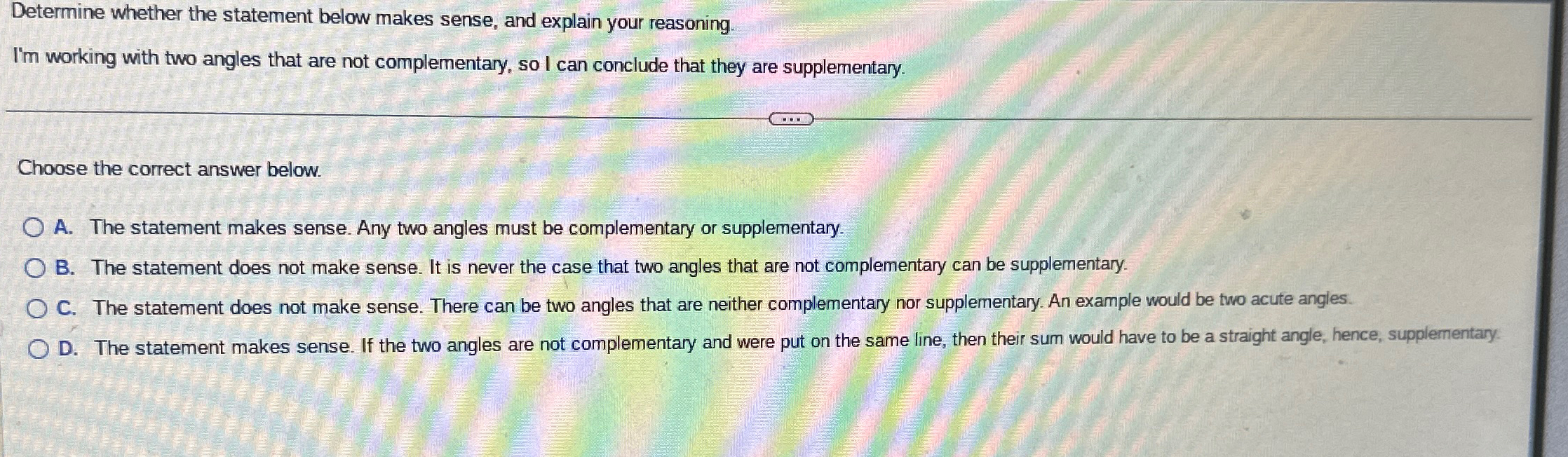 Solved Determine whether the statement below makes sense, | Chegg.com