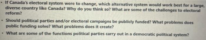 If Canada's electoral system were to change, which | Chegg.com