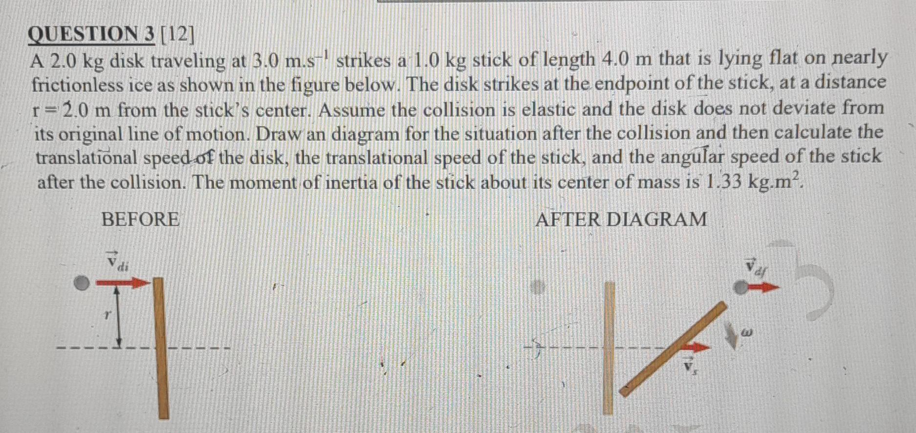 Solved A 2.0 kg disk traveling at 3.0 m.s-¹ strikes a 1.0 kg | Chegg.com