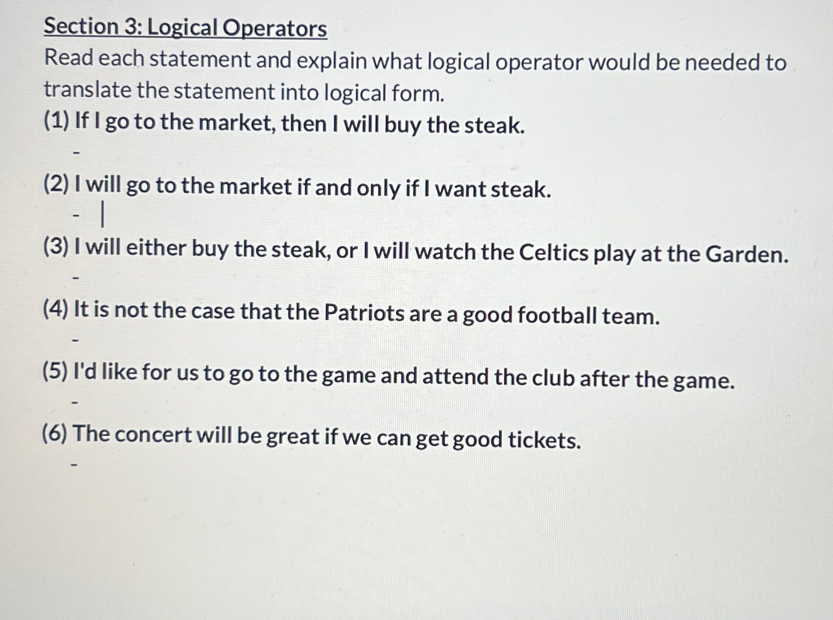 Solved Section 3: Logical OperatorsRead each statement and | Chegg.com