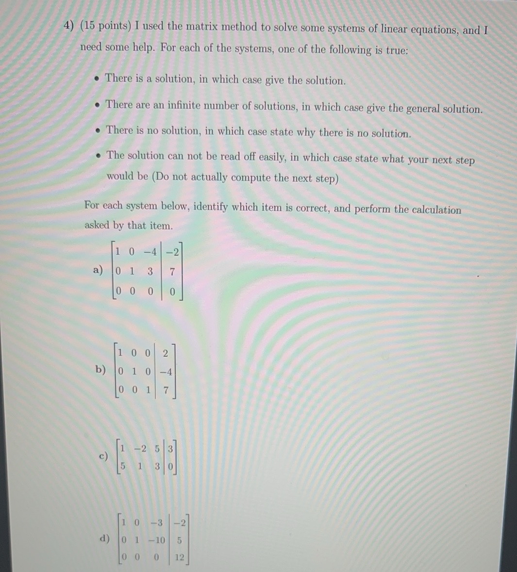 Solved (15 ﻿points) ﻿I used the matrix method to solve some | Chegg.com