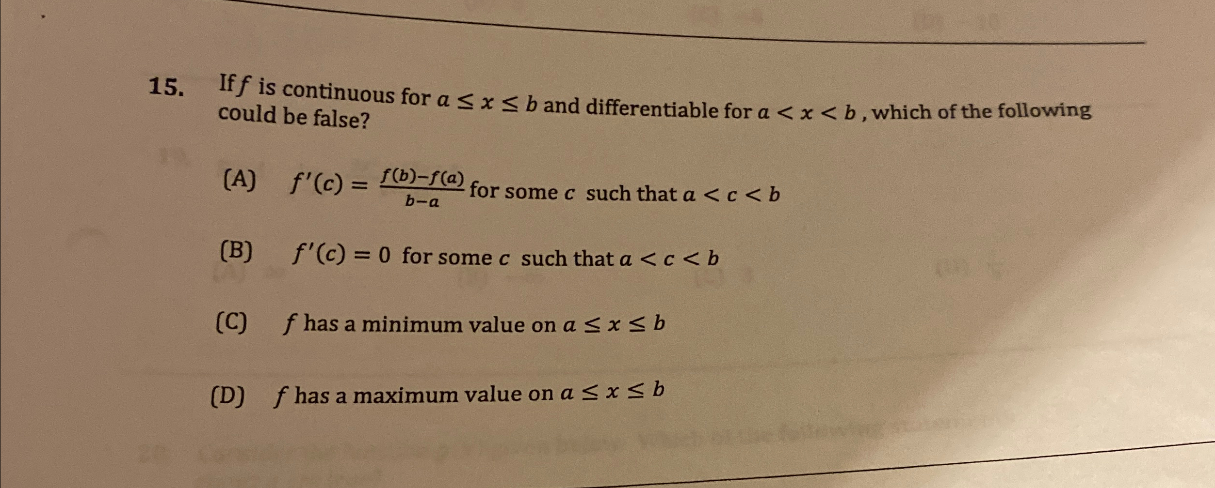 Solved If f ﻿is continuous for a≤x≤b ﻿and differentiable for | Chegg.com