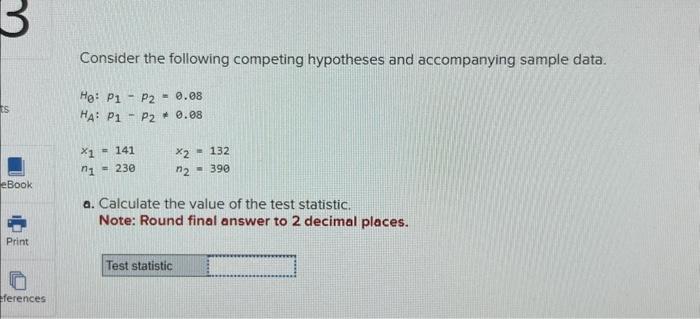 Solved Consider the following competing hypotheses and | Chegg.com