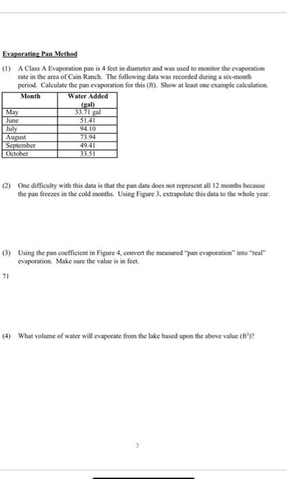 Solved Evaporating Pan Method (1) A Class A Evaporation pan | Chegg.com