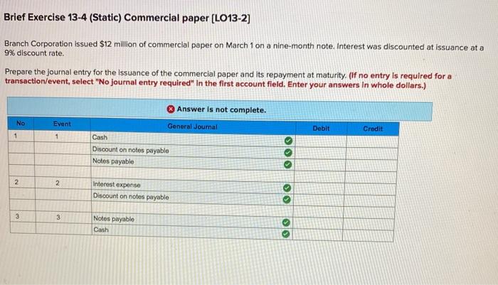 Solved Brief Exercise 13-4 (Static) Commercial paper | Chegg.com