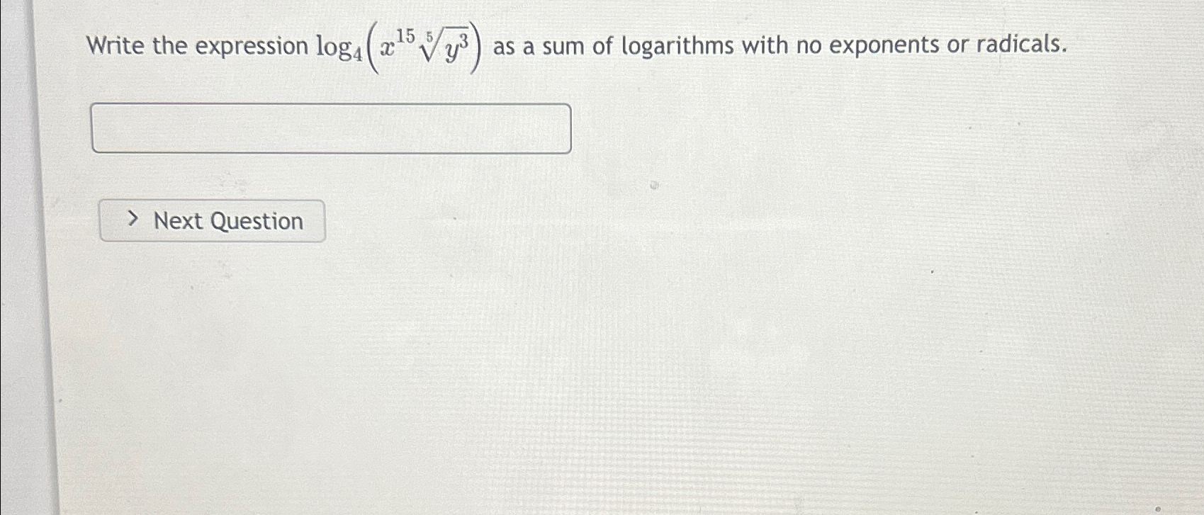 Solved Write the expression log4(xy35) ﻿as a sum of | Chegg.com