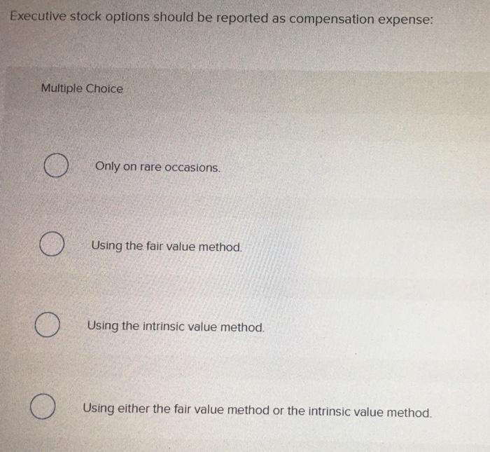 Solved Executive stock options should be reported as | Chegg.com