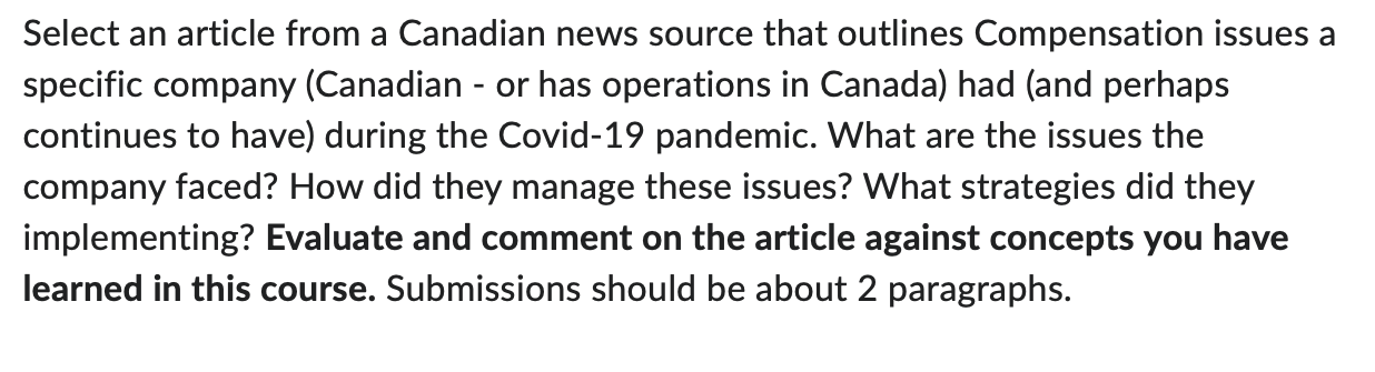 Solved Select an article from a Canadian news source that | Chegg.com