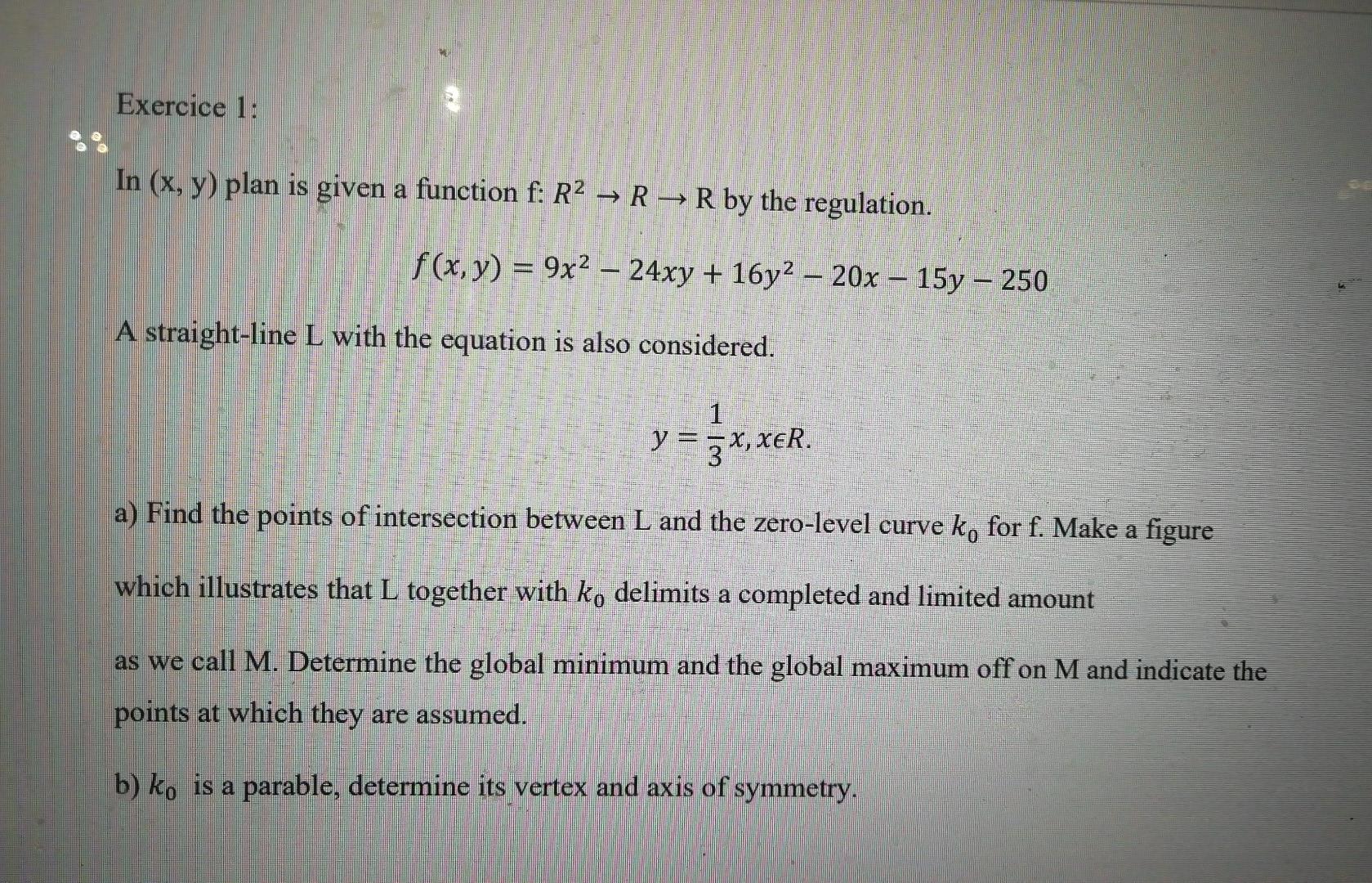 Solved Exercice 1: In (x, y) plan is given a function f R2 → | Chegg.com