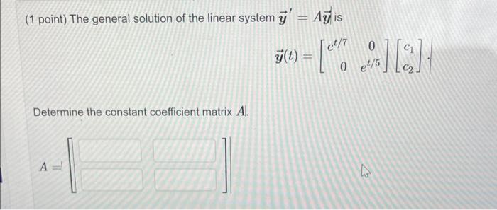 Solved (1 point) The general solution of the linear system | Chegg.com