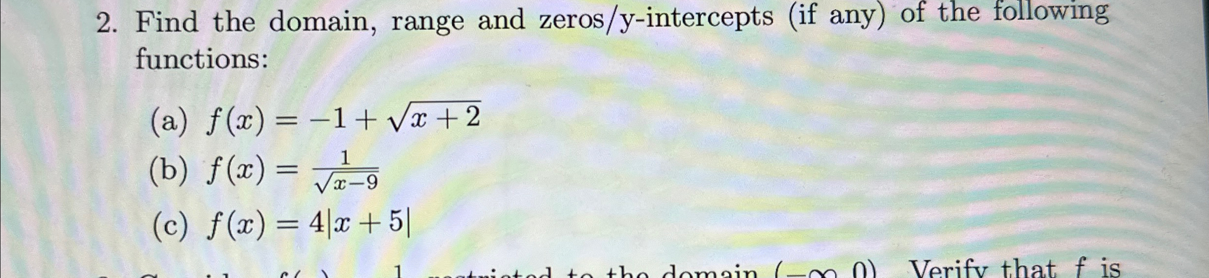 Find the domain, range and zeros/y-intercepts (if | Chegg.com