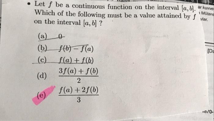 - Let f be a continuous function on the interval | Chegg.com