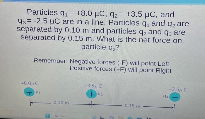 Solved Particles q1=+8.0μC,q2=+3.5μC, and q3=−2.5μC are in a | Chegg.com