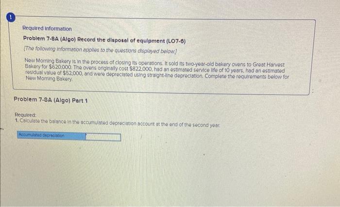 Solved Required information Problem 7.BA (Algo) Record the | Chegg.com