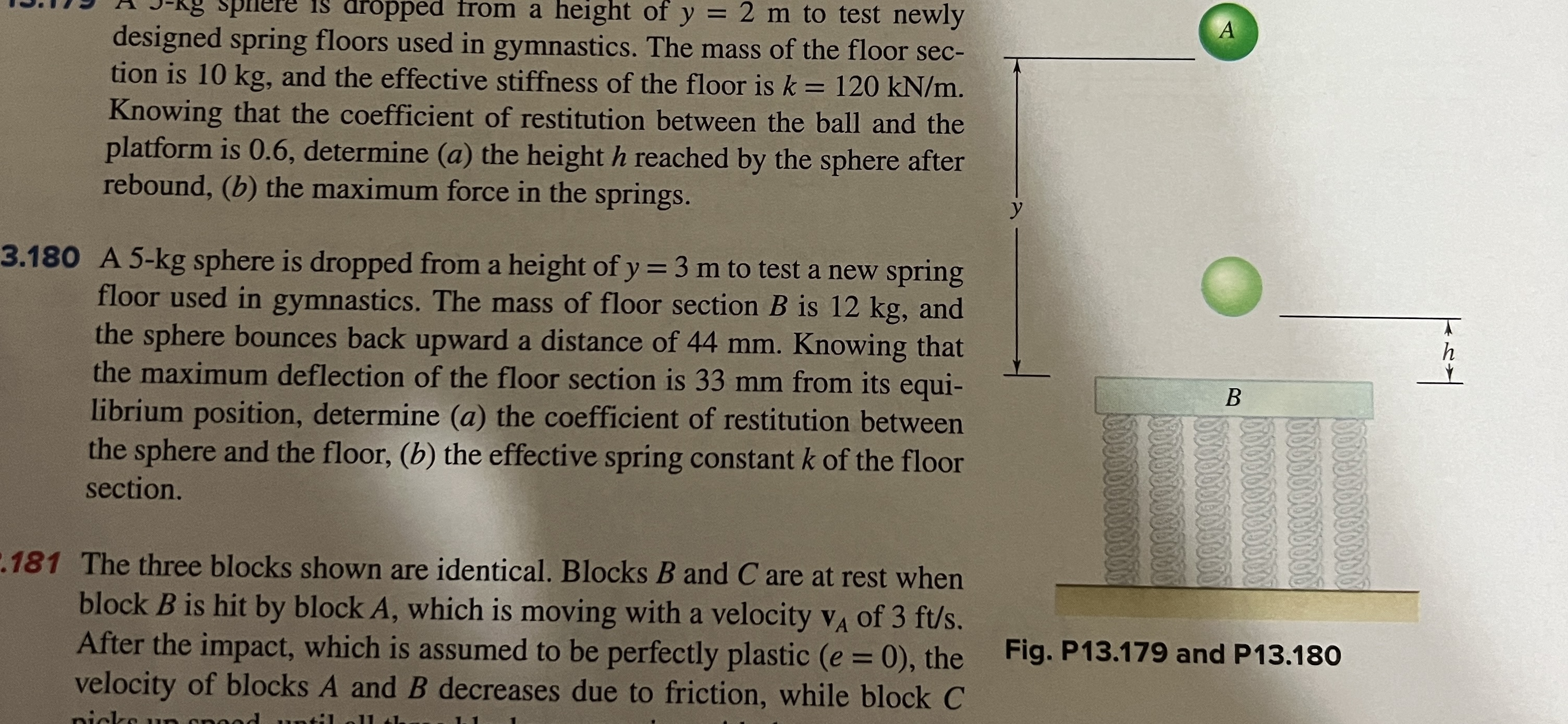 Solved 3.180 ﻿A 5-kg sphere is dropped from a height of y=3m | Chegg.com