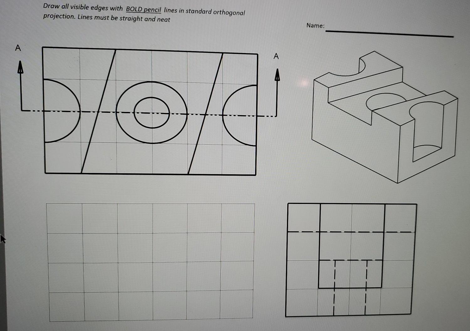 Solved Draw all visible edges with BOLD pencil lines in | Chegg.com