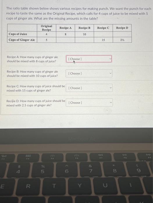Solved The ratio table shown below shows various recipes for | Chegg.com