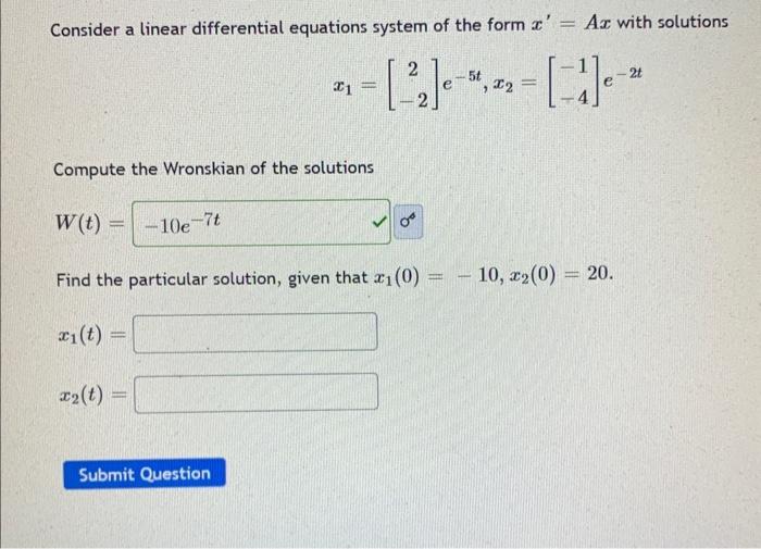 Solved Consider a linear differential equations system of | Chegg.com
