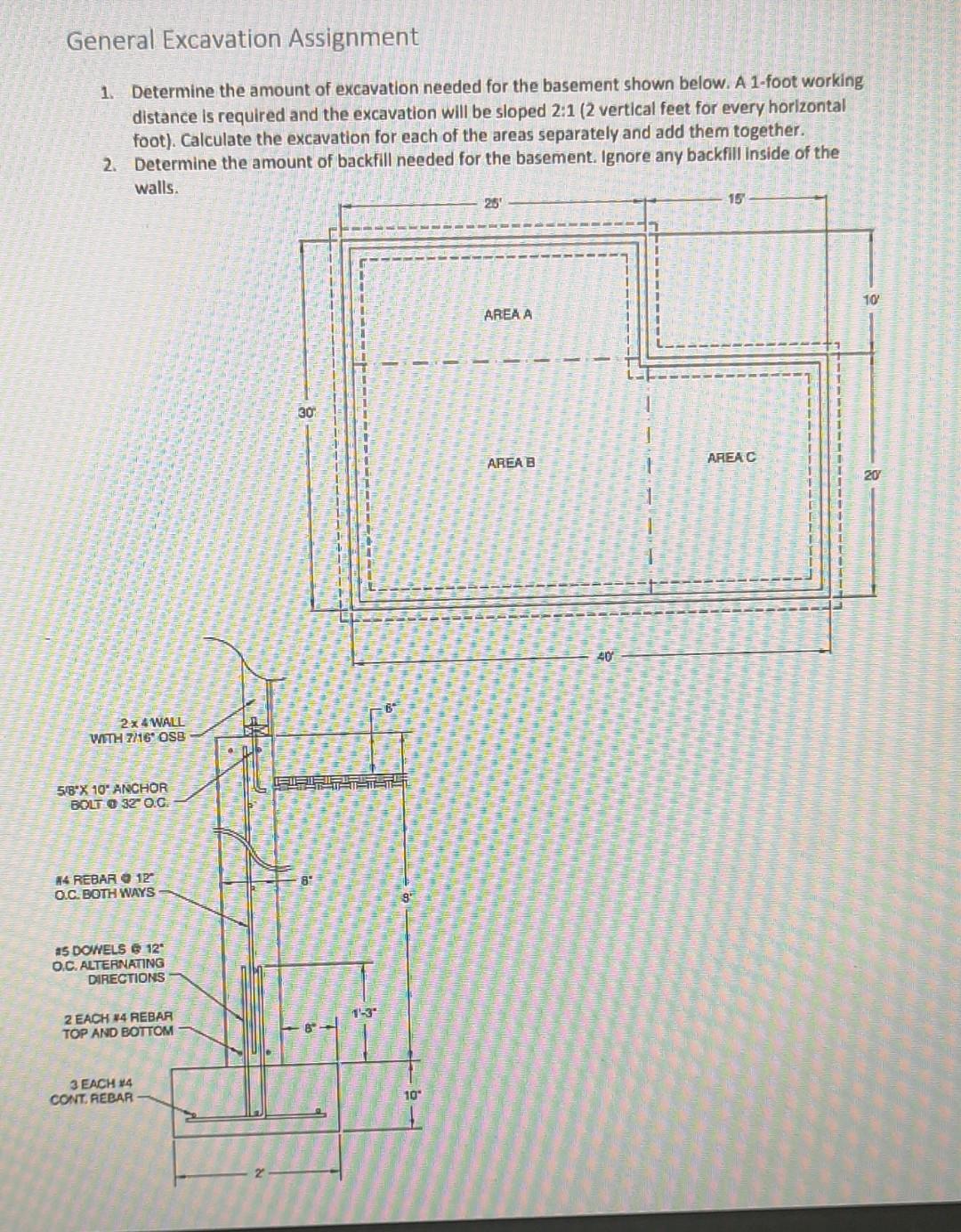 Solved General Excavation Assignment 1. Determine the amount | Chegg.com