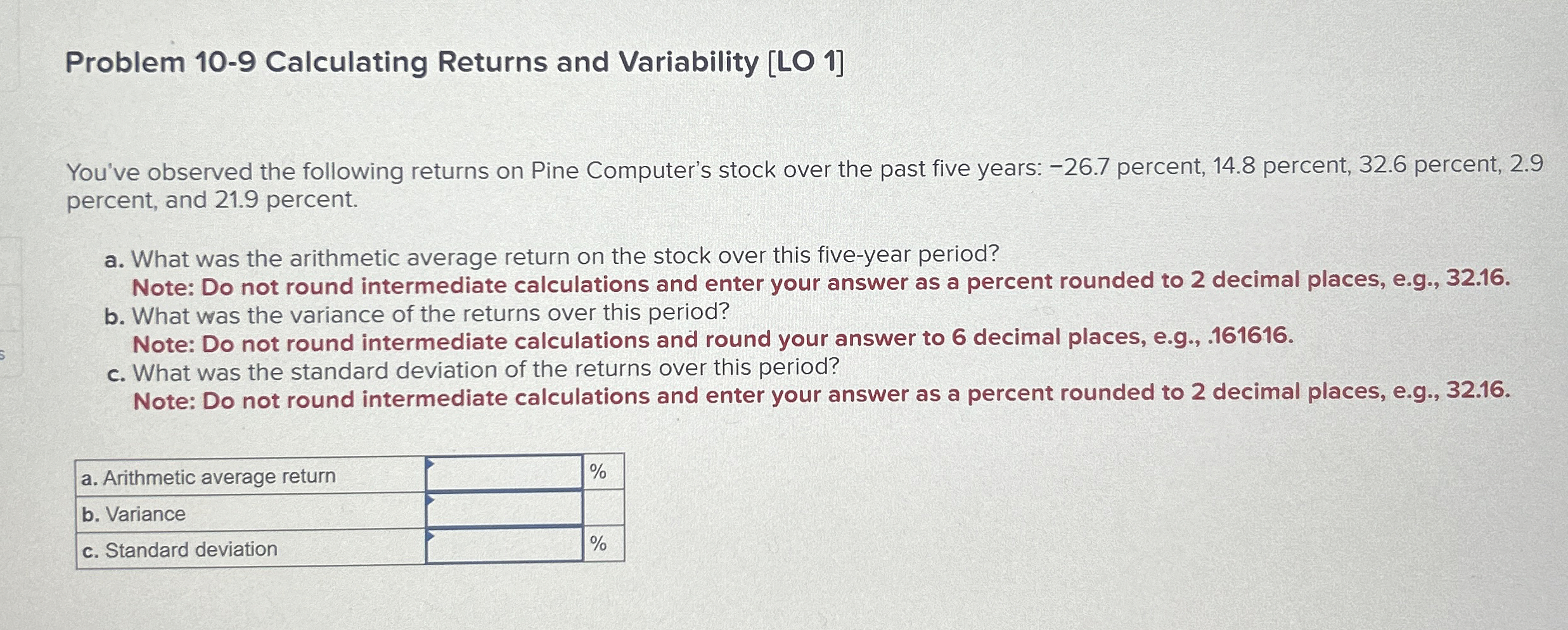 Solved Problem 10-9 ﻿Calculating Returns and Variability [lO | Chegg.com