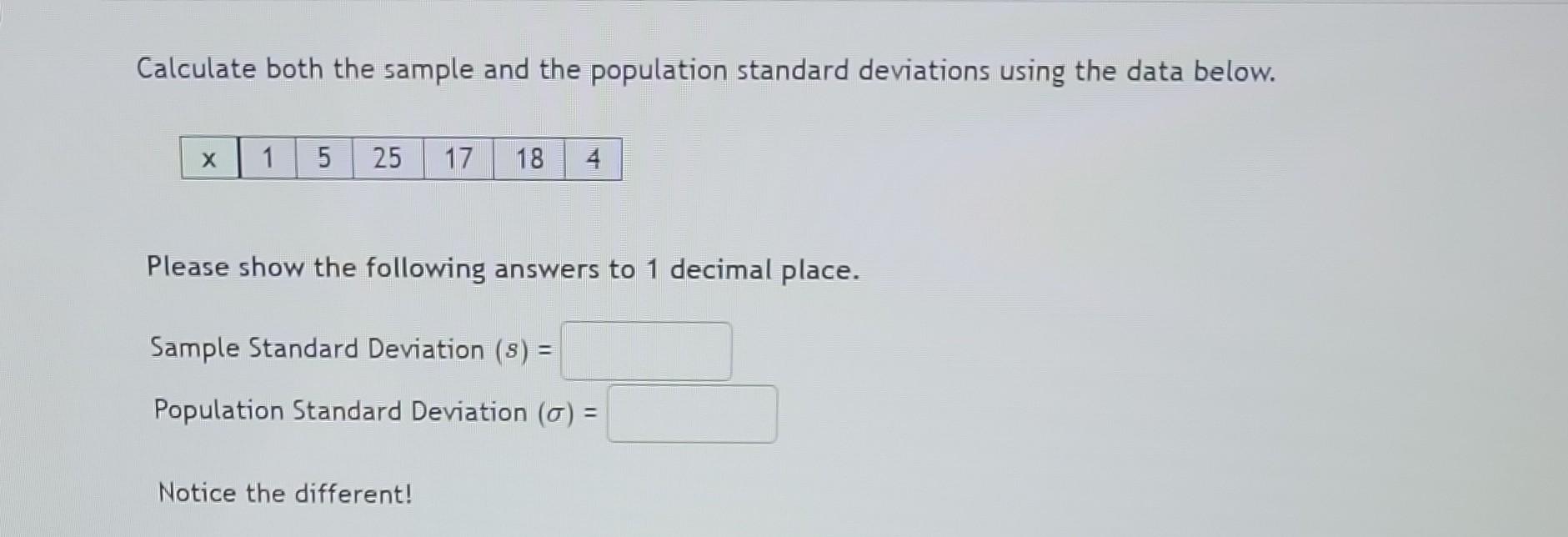 Solved Calculate both the sample and the population standard | Chegg.com