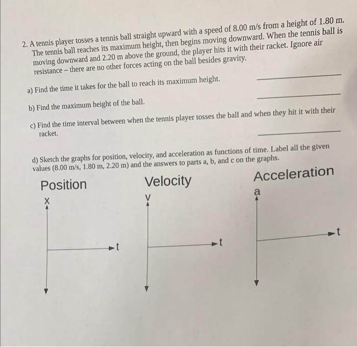 Solved a 2. A tennis player tosses a tennis ball straight | Chegg.com