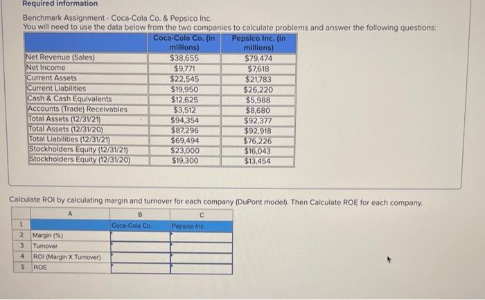 Solved Benchmark Assignment - Coca-Cola Co. \& Pepsico Inc. | Chegg.com