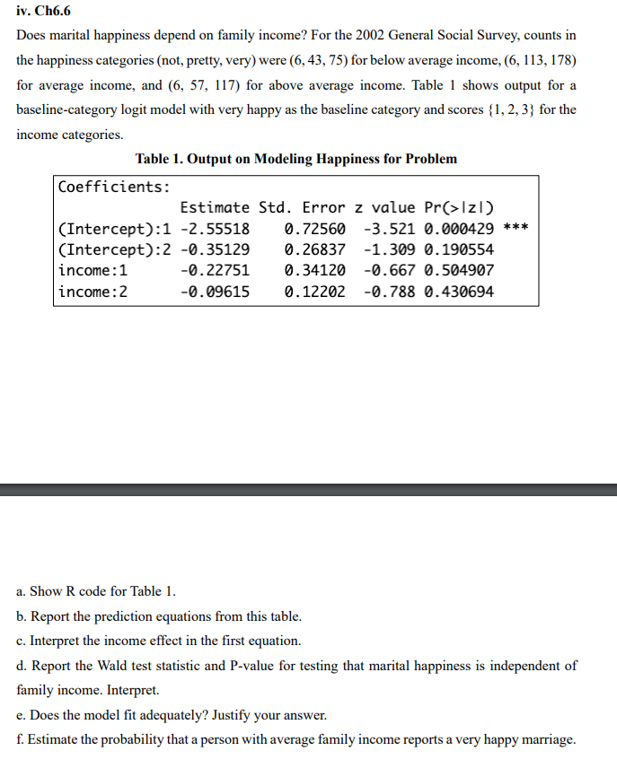 Does marital happiness depend on family income? For | Chegg.com