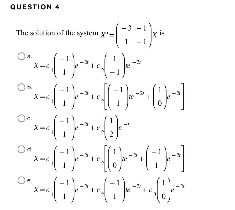 Solved QUESTION 4 ﻿The solution of the system | Chegg.com