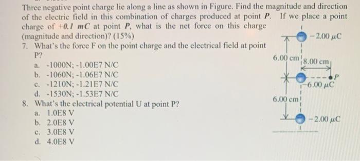 Solved Three negative point charge lie along a line as shown | Chegg.com
