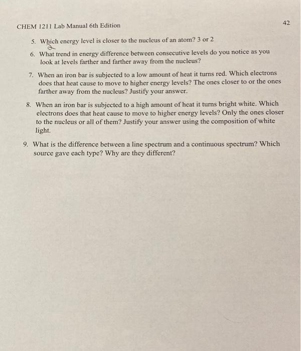 Solved 42 CHEM 1211 Lab Manual 6th Edition 5. Which energy | Chegg.com