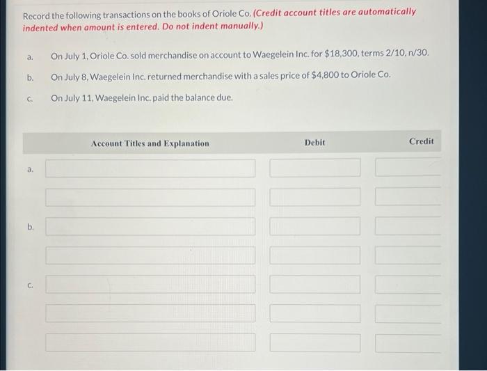 Solved Record the following transactions on the books of | Chegg.com