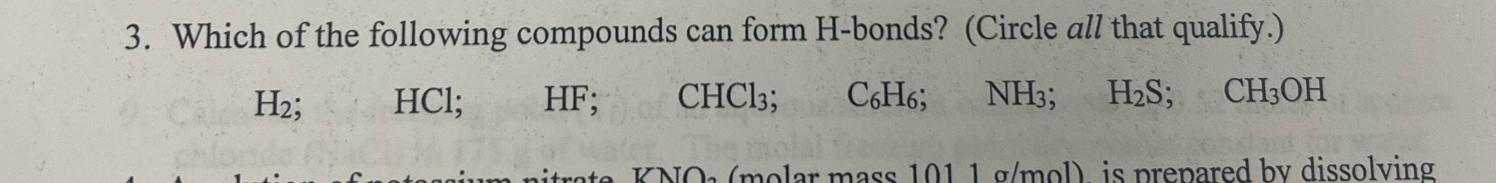 Solved Which of the following compounds can form H-bonds? | Chegg.com