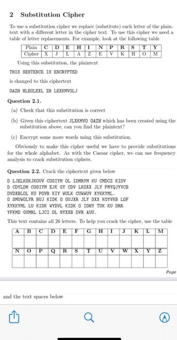 Solved 2 Substitution Cipher To use a substitution cipher we | Chegg.com