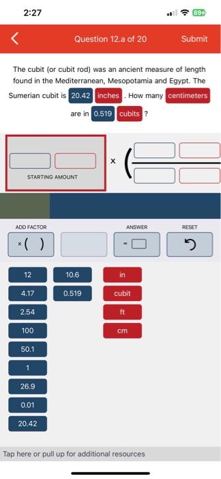 Solved 2:27 ADD FACTOR The cubit (or cubit rod) was an | Chegg.com