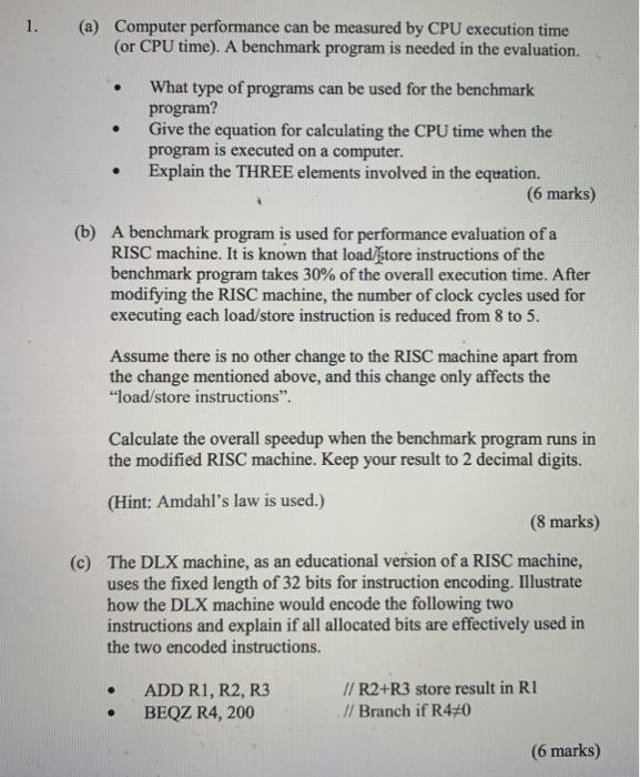 1. (a) Computer performance can be measured by CPU | Chegg.com