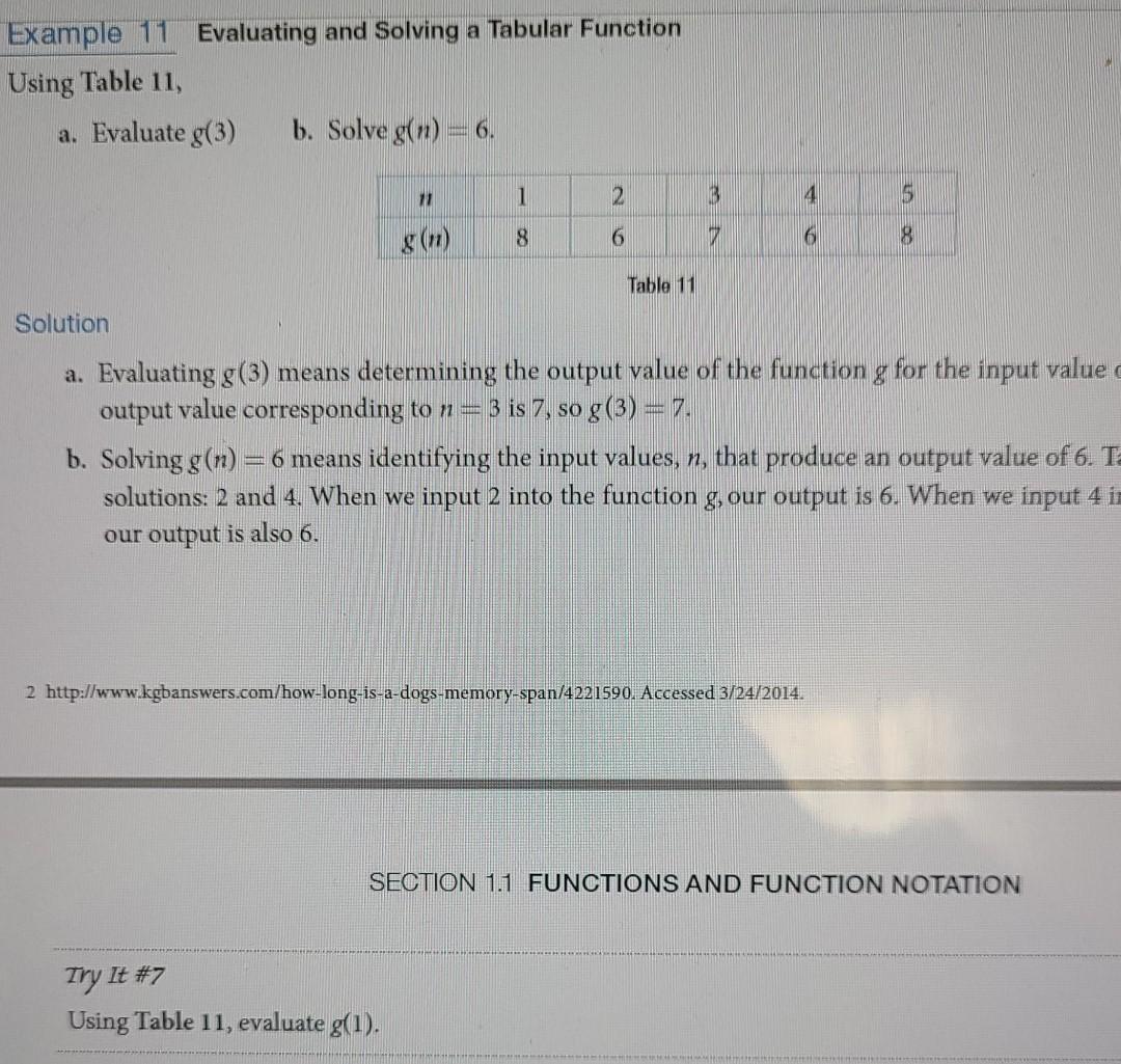 Solved Example 11 Evaluating and Solving a Tabular Function | Chegg.com
