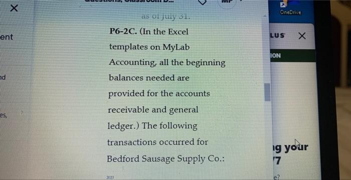 P6-2C. (In the Excel templates on MyLab Accounting, | Chegg.com